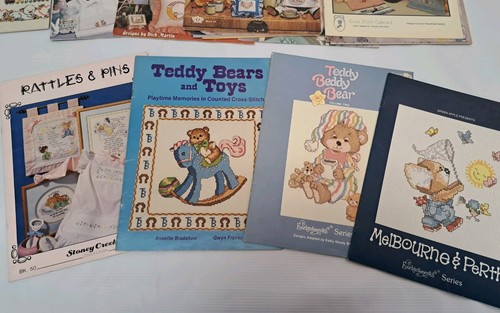 Large Lot 15 Baby Themed Cross Stitch Patterns Birth Sampler Bibs ...