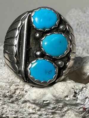Turquoise ring Navajo size 10 sterling silver women men | eBay
