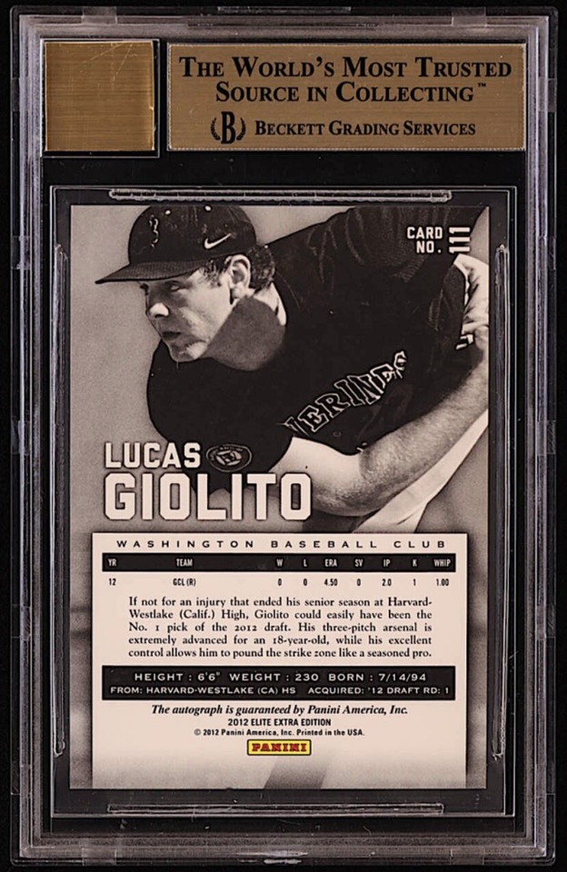 Lucas Giolito 2012 Elite Extra Edition #111 Autograph #073/722 RC BGS 9 ...