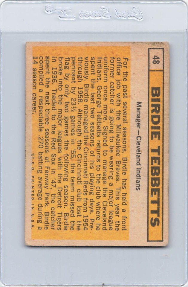 1963 Topps #48 Birdie Tebbetts Indians VG *DA-C2190 | eBay