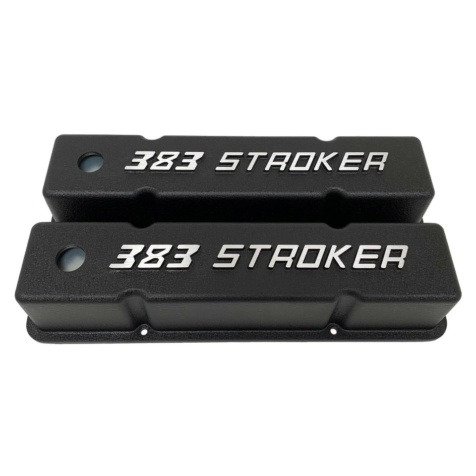 383 STROKER Chevy Valve Covers Black - SBC Tall Raised Logo - Ansen USA ...