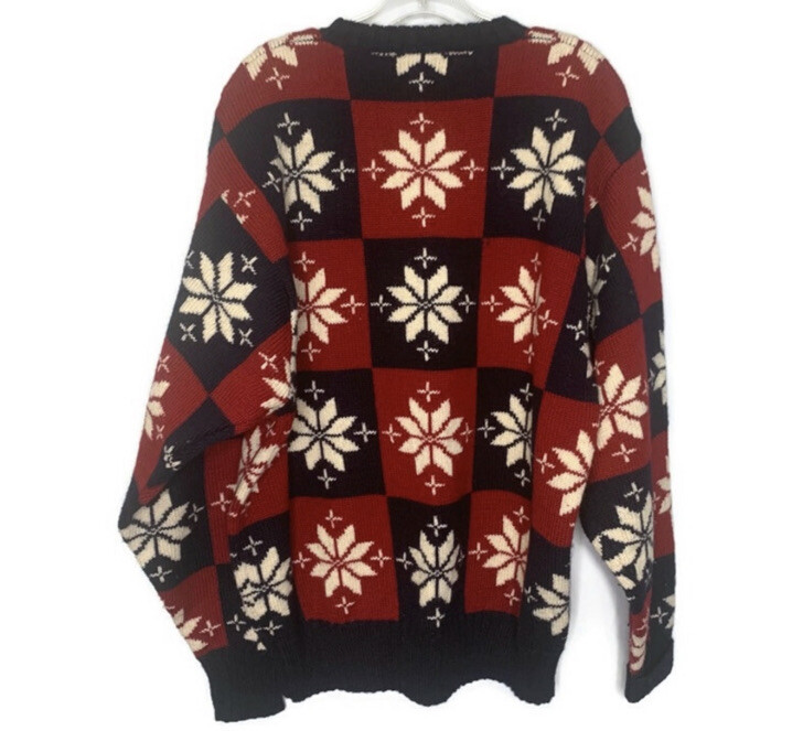 Faconnable Men’s Red White Blue 100% Wool Crew Neck Fairisle Nordic ...