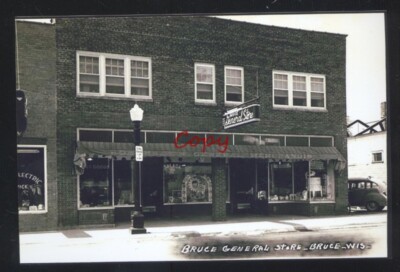 REAL PHOTO BRUCE WISCONSIN GENERAL STORE FRONT DOWNTOWN POSTCARD COPY ...