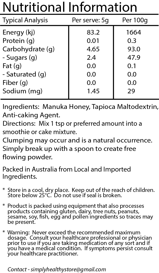 Simply Healthy Manuka Honey Powder 1kg, Premium Australian Quality ...
