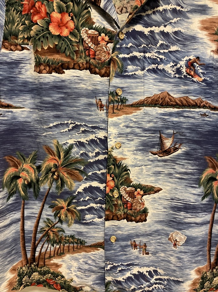 Vintage RJC Hawaiian Shirt Mens Large Blue Floral Cotton Islands Aloha ...