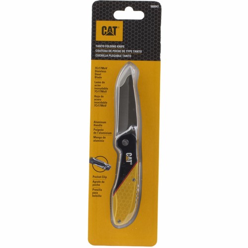 Caterpillar CAT Linerlock Folding Pocket Knife Tanto Blade Aluminum ...