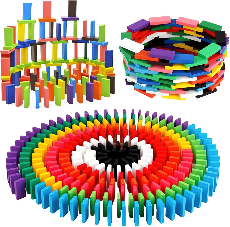 Dominos Set for Kids,360 PCS Dominoes Wooden Building Blocks Stacking ...