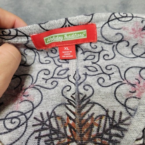 Holiday Tradition Shirt Women XL Top Red Grey Short Sleeve V Neck Snow ...