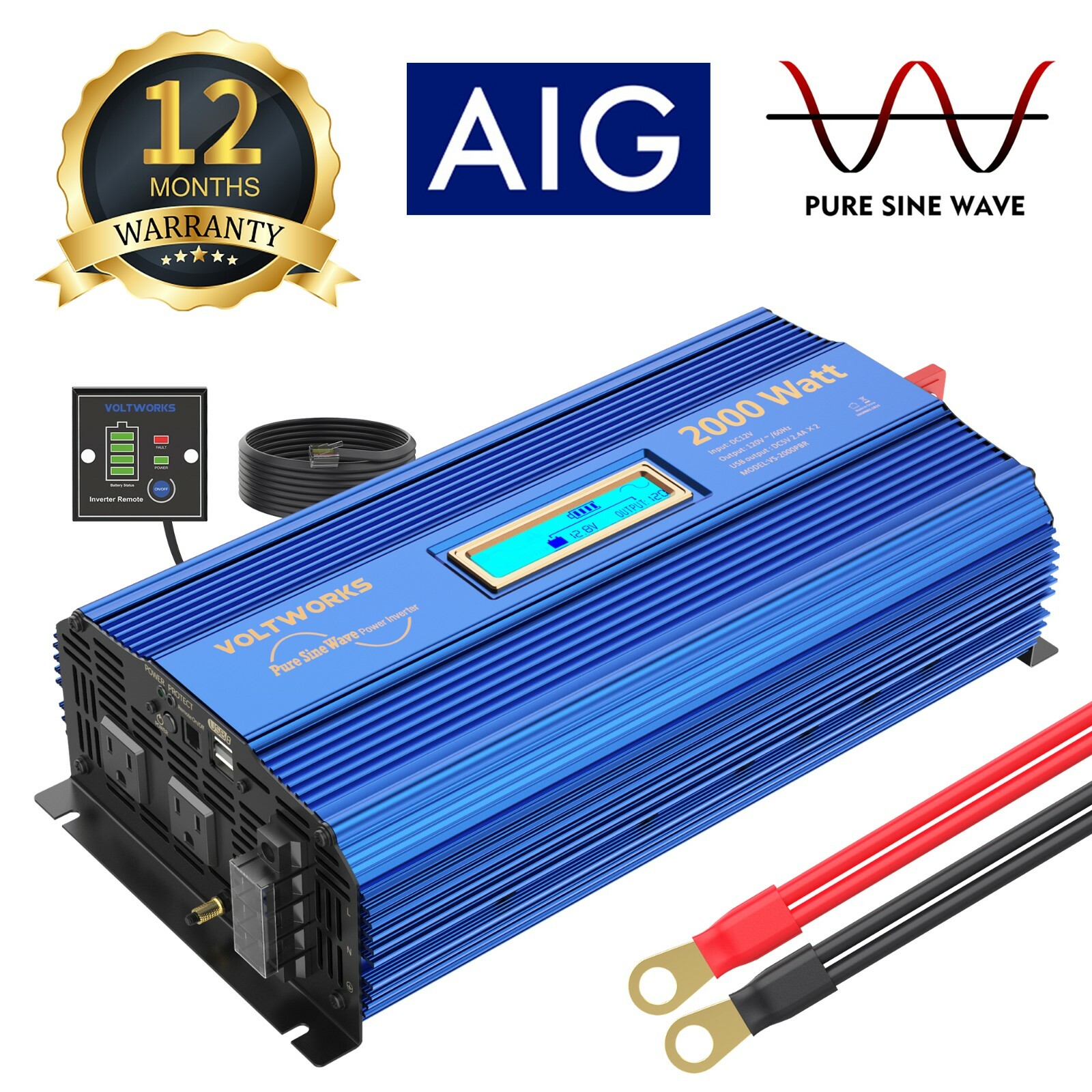 Pure Sine Wave Power Inverter 2000W/4000W 12V DC to 110V~120V AC USA ...