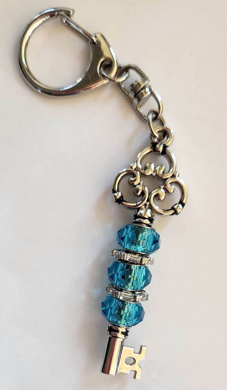 Keychain/Purse Charm Silver Tone With Blue Beads - Dangle Key Ring NEW ...