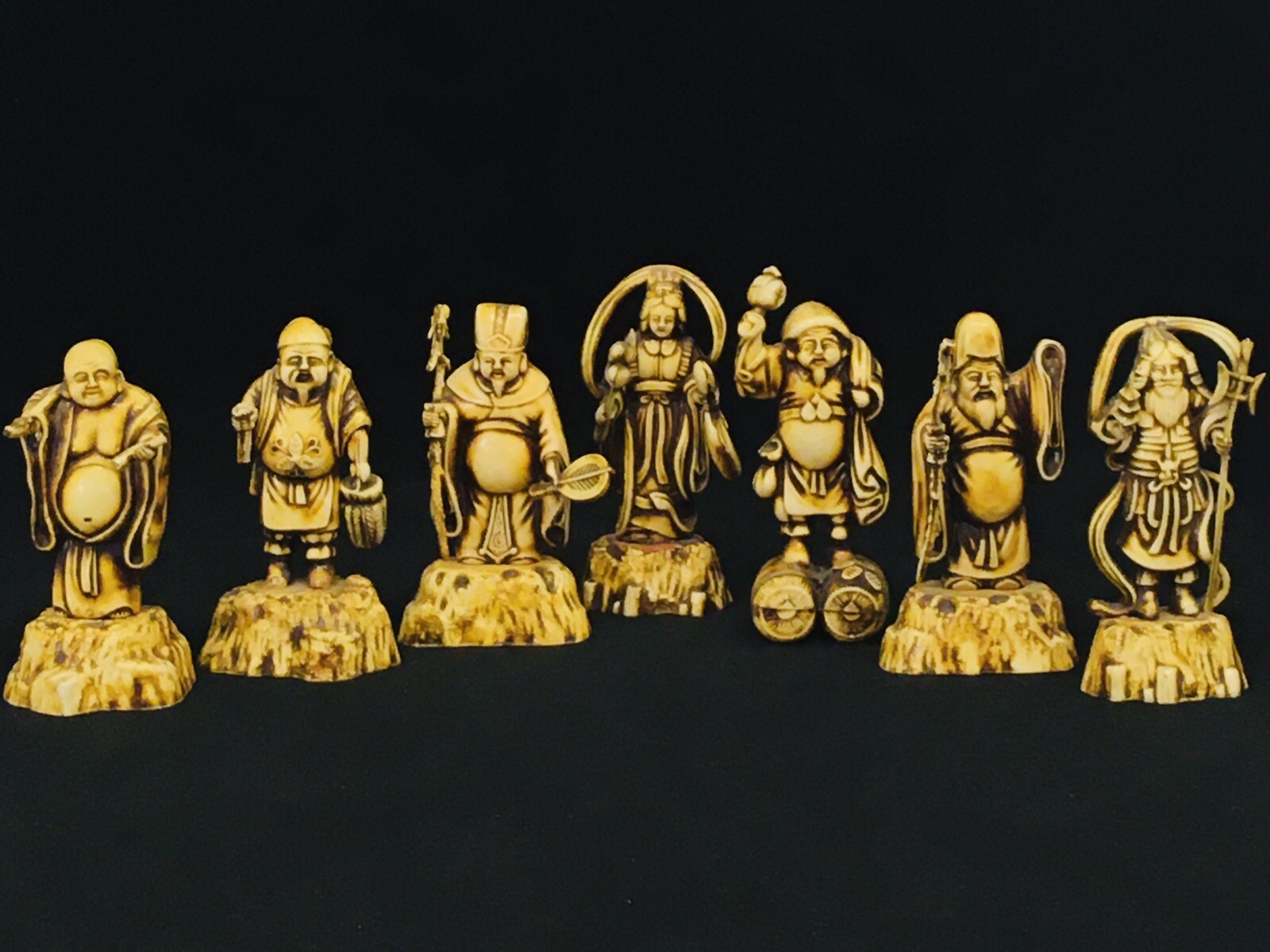 Japanese Seven Lucky Gods Figurines Celluloid or Plastic 1900 1930 ...