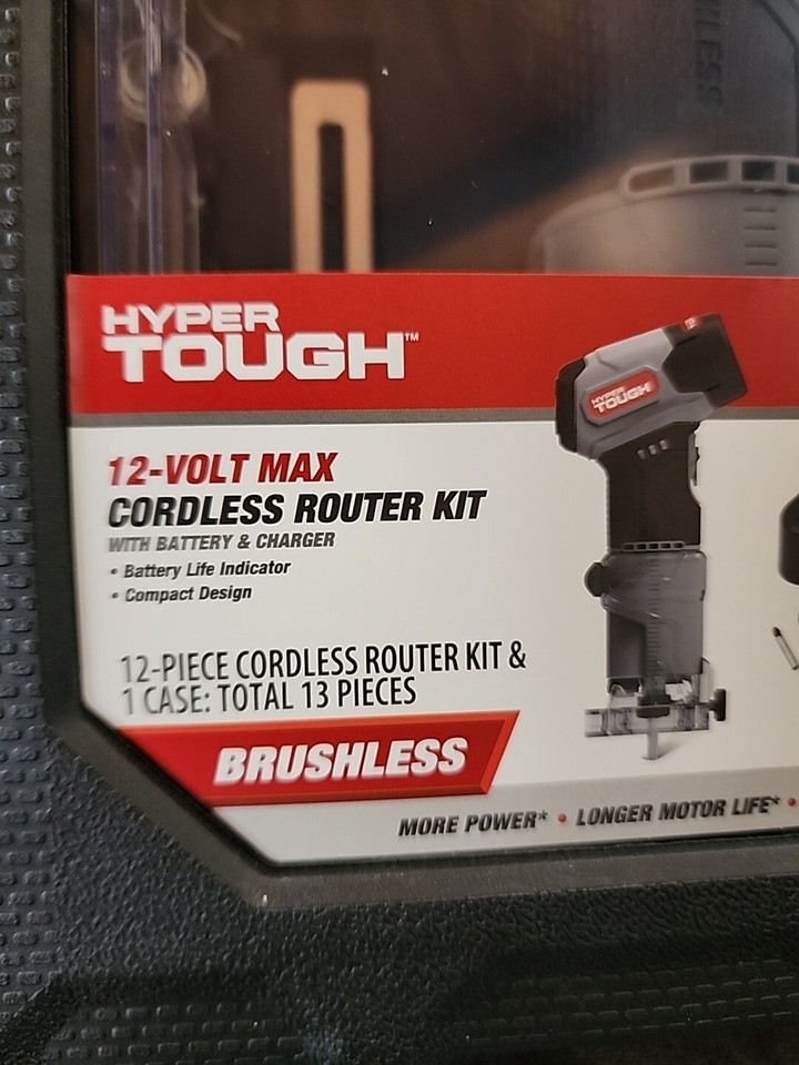NEW CORDLESS ROUTER KIT Hyper Tough 12-Volt Max Portable 13 Piece Kit ...
