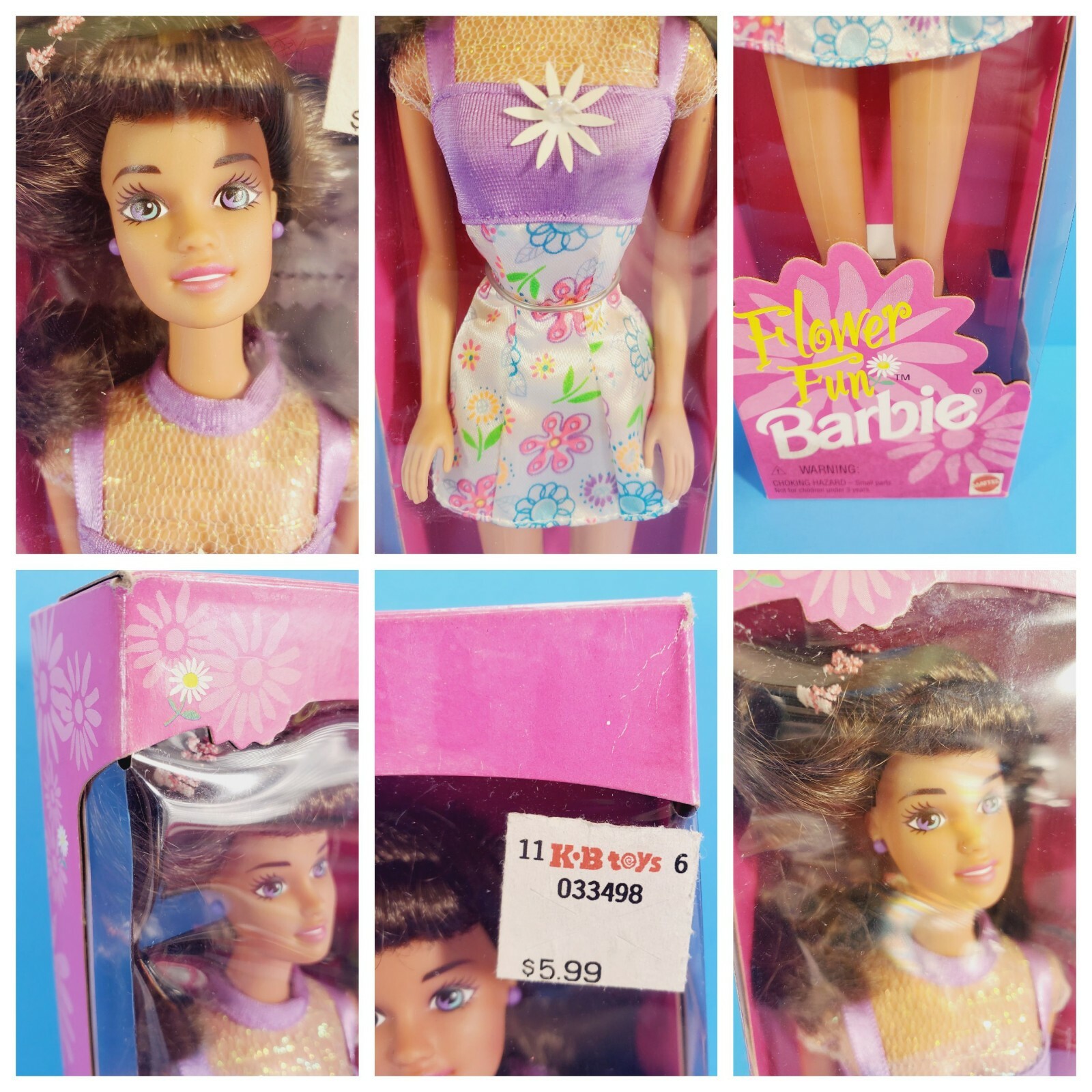 Lot Two (2) NEW Barbie Dolls 1994 Ruffle Fun #12433 & 1996 Flower Fun ...