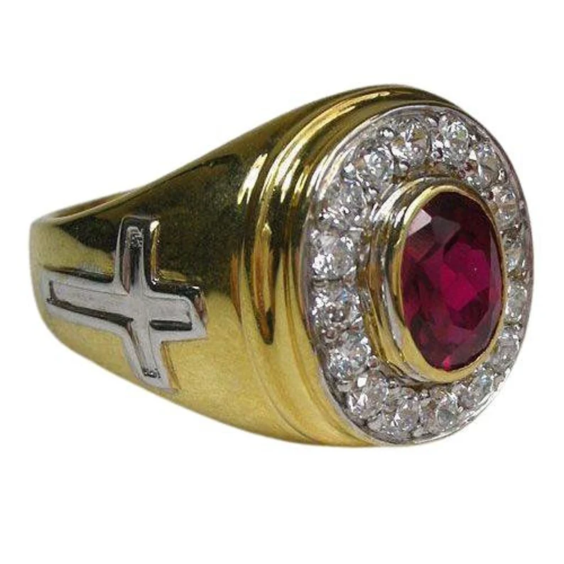 Men's Bishop Ring 3.00 Ct Simulated Oval Cut Red Ruby In 14k Yellow ...