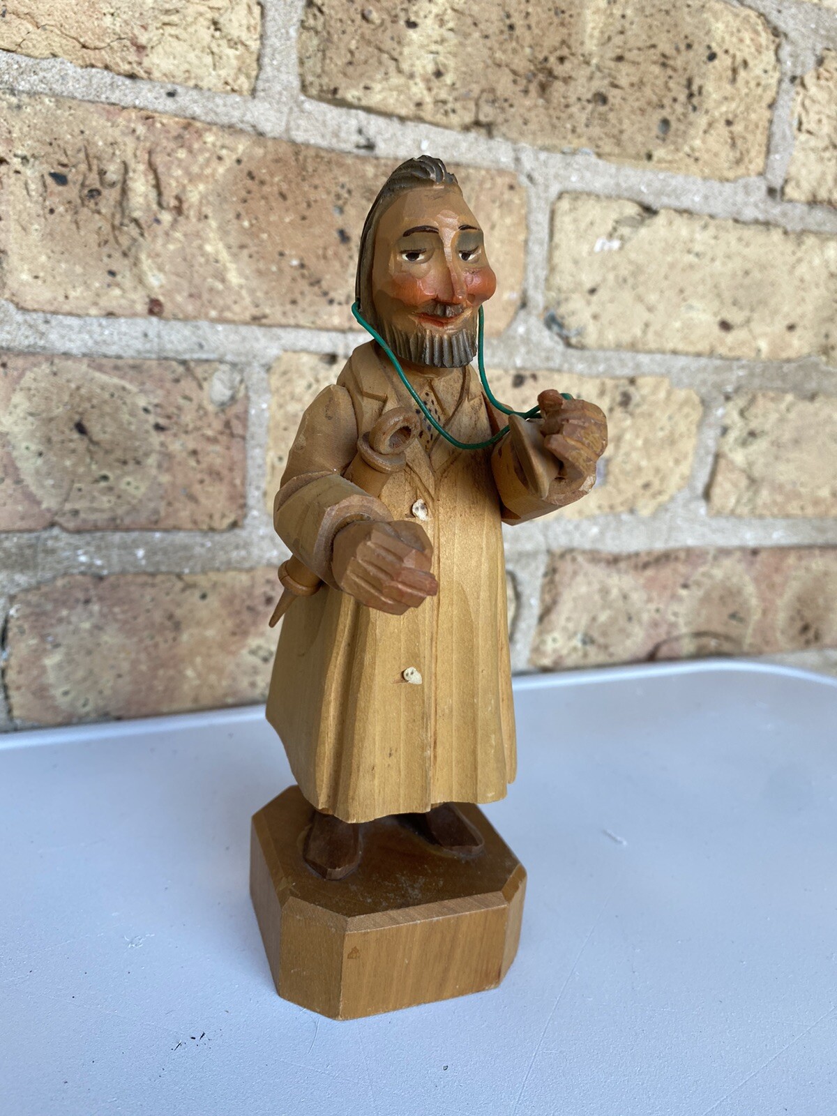 Handcarved Wood Folk Art Doctor Statue Figurine Vintage 6.5” Figure ...