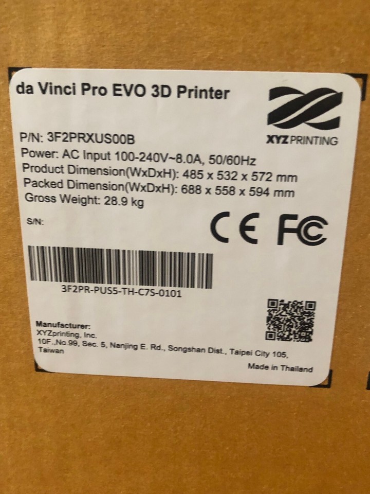 XYZ Printing Da Vinci Pro EVO 3D Printer SEALED BOX | eBay