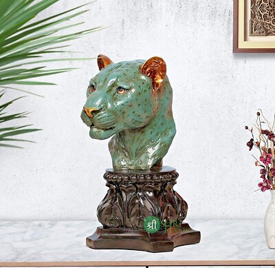 14" Handmade Lioness Head Statue Stone Finish Figurine For Home Office ...