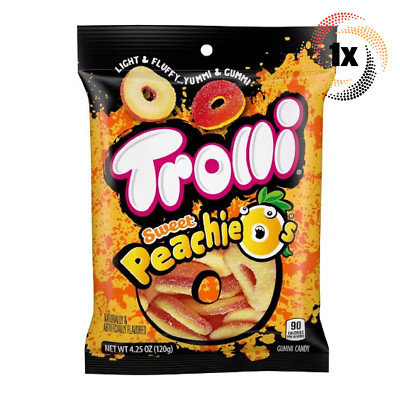 1x Bag Trolli Sweet Peachie O's Flavor Soft & Chewy Gummy Rings Candy ...
