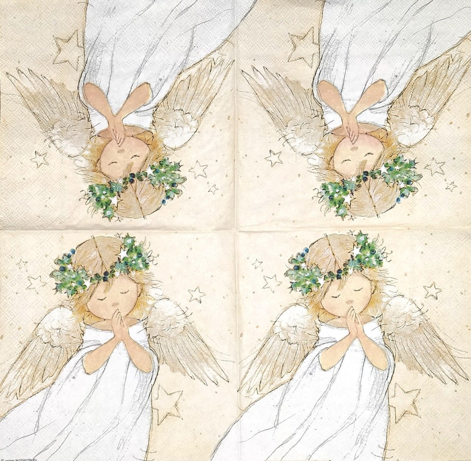 R524# 3 x Single Paper Napkins For Decoupage Christmas Praying Angel ...
