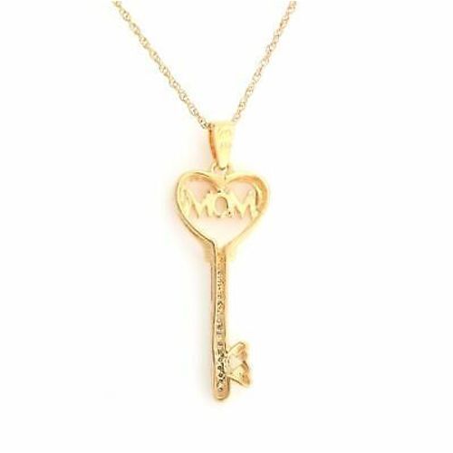 1/20 Ct Natural Diamond Mom Key Pendant Necklace 14K Gold Plated ...