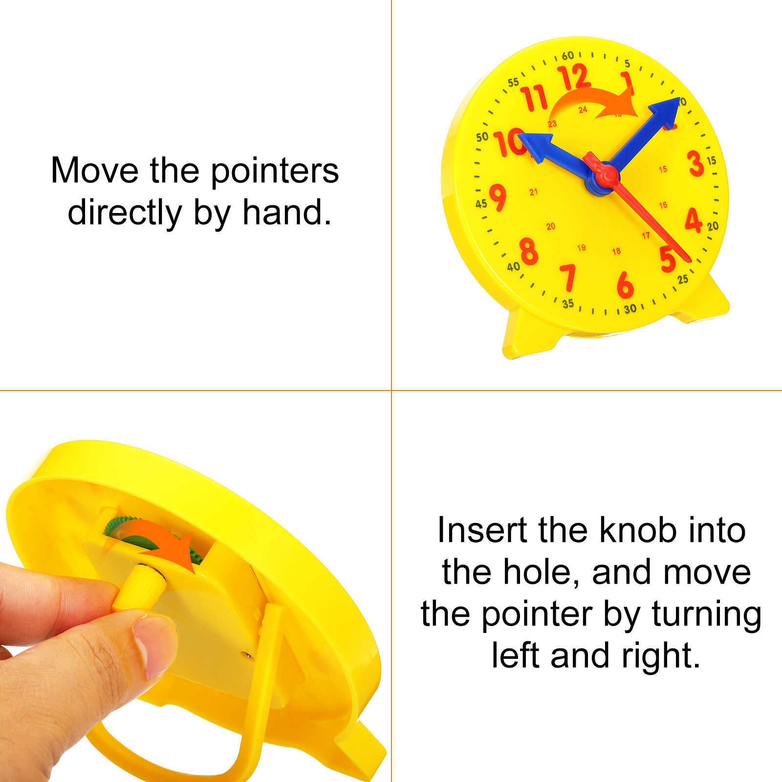 4 inch Teaching Clock Learning Time 24 Hour 3 Pointers Geared, Yellow ...