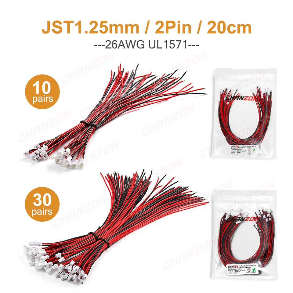 JST PH2 XH SYP SM Connector 2.5mm 1.25mm 2pin 2p Cable Male Female RC ...