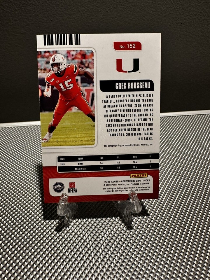 2021 Contenders Draft GREG ROUSSEAU Rookie Ticket Auto Autograph Purple ...