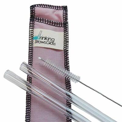 Drinking Straws.Glass - Double Glass Straw Set - 9.5mm x 8" - Pink Case ...