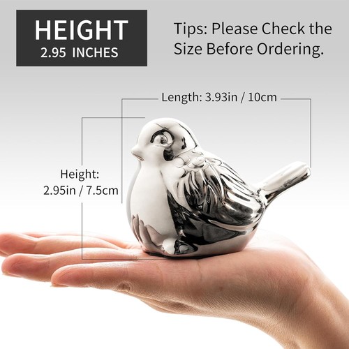 Set of 2 Small Birds Statues Silver Home Decor Modern Boho Style ...