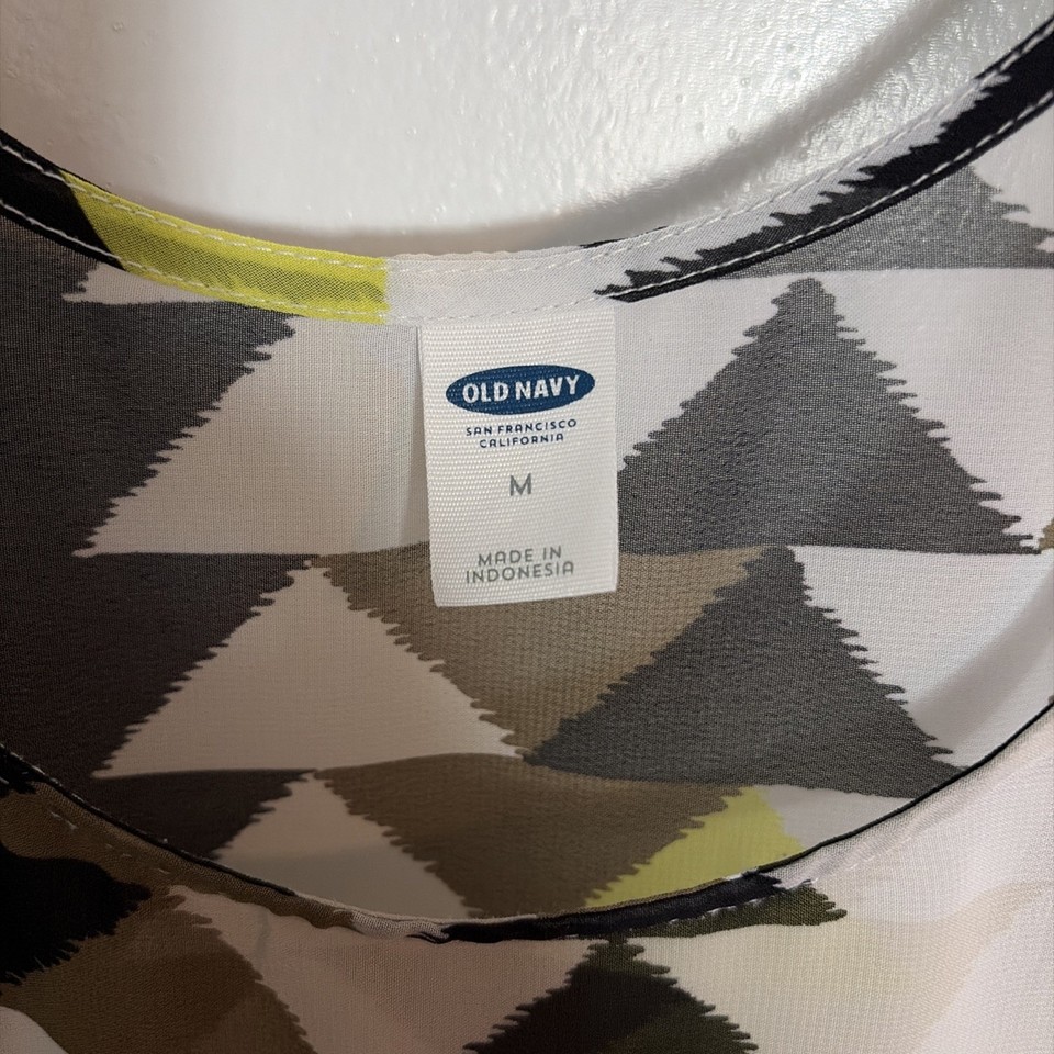 Old Navy Women's Global Opp Sheer Tank Top Yellow/Green Triangle Print ...