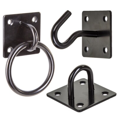 BLACK STEEL STAPLE HOOK RING EYE PLATE Secure Tie Up Off Cable Rope ...