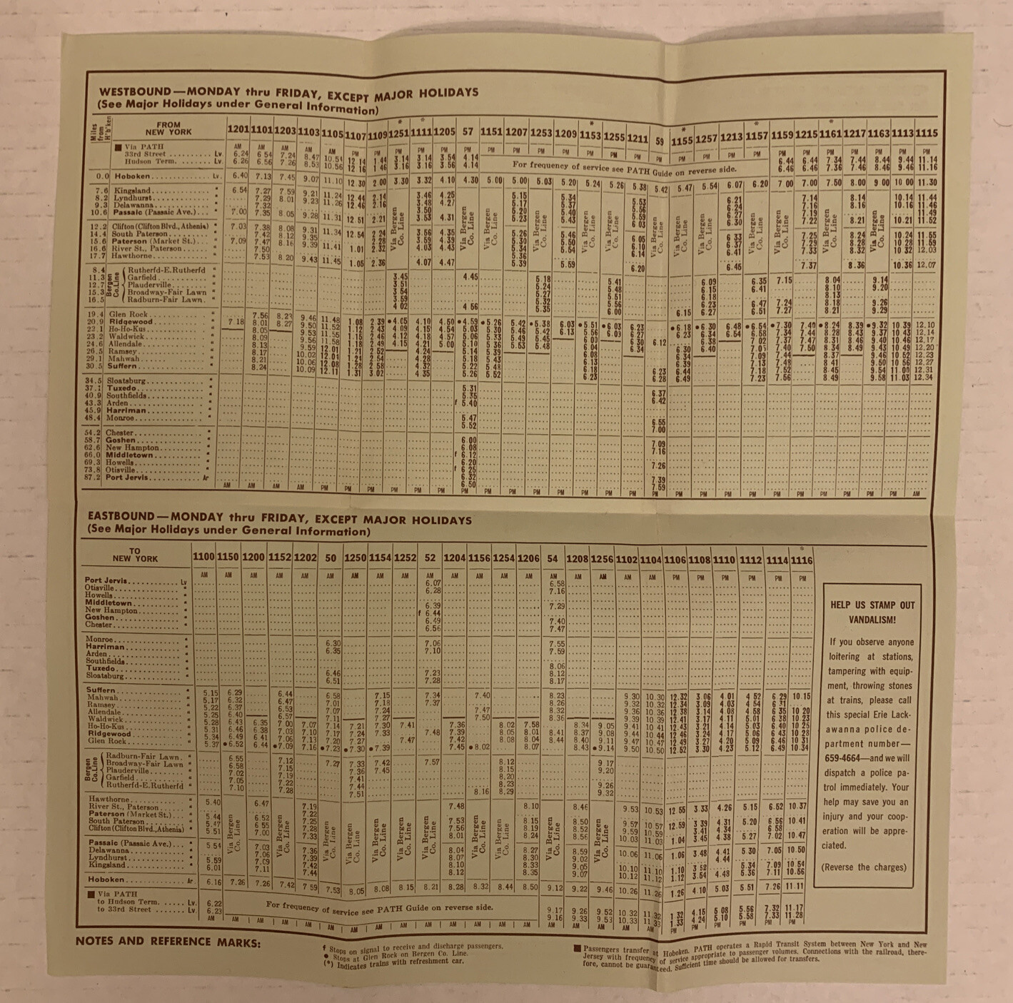 Erie Lackawanna Main Line Bergen County Time Table April 25,1971 | eBay
