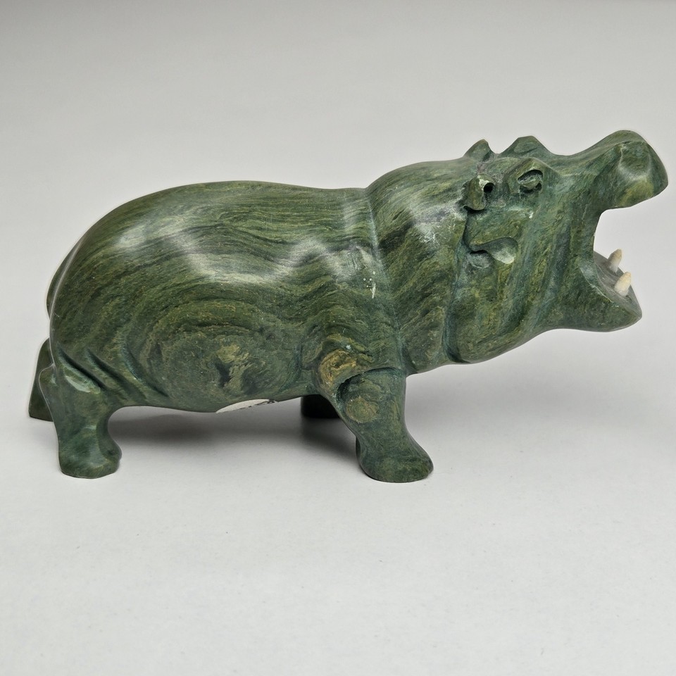 Vtg Hand Carved Hippopotamus Natural Green Stone African Verdite South ...
