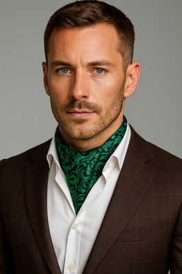 Emerald Luxury Men's Cravat Ascot Tie in Green Silk Black Scarf ...