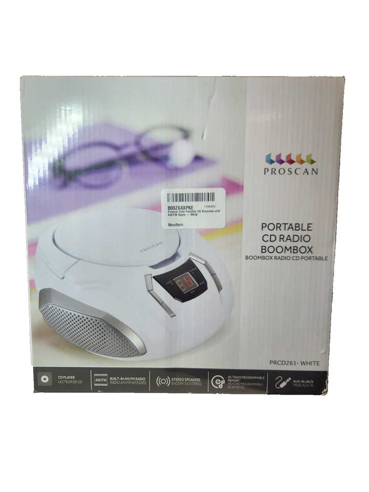 Proscan Elite Portable CD Boombox With AM/FM Radio White NEW | eBay