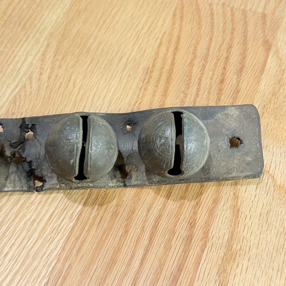Antique 6 Large Brass Sleigh Bells on Leather Strap – 2" Crotal Harness ...