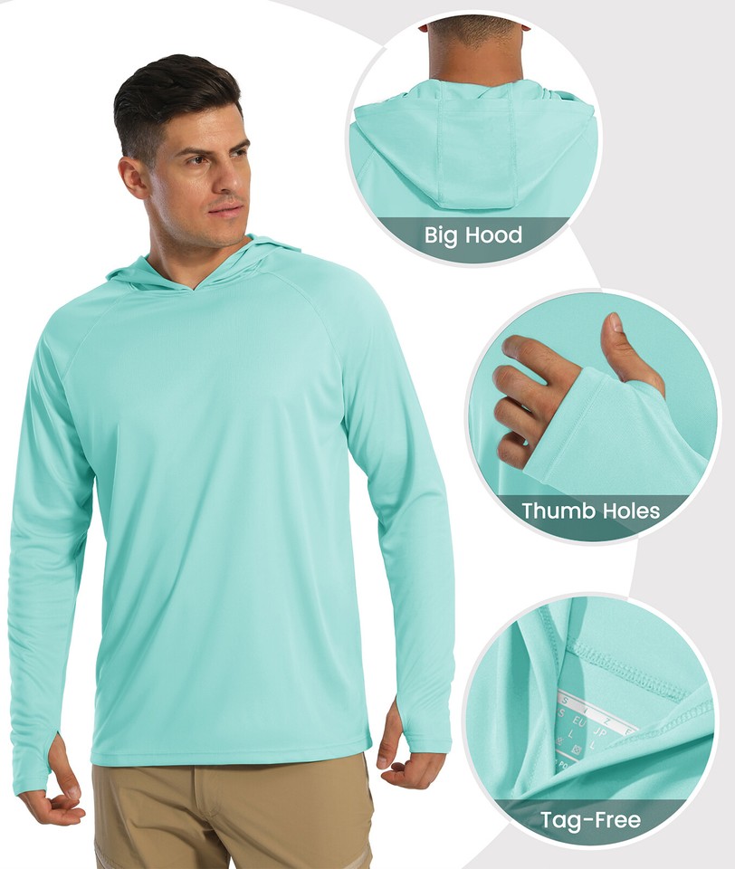 UPF50+ Mens Sun Block Hoodie Long Sleeve Skin Protection Sun Shirts ...