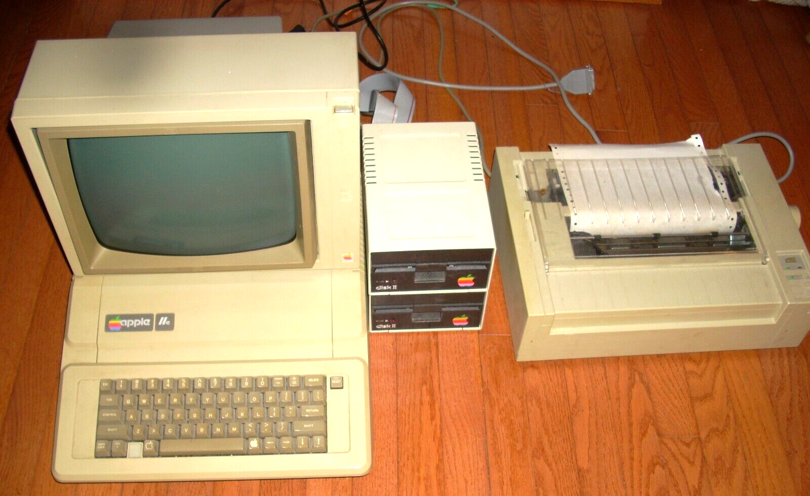 APPLE IIe 2e computer ,2 x disk , printer , monitor , software ...