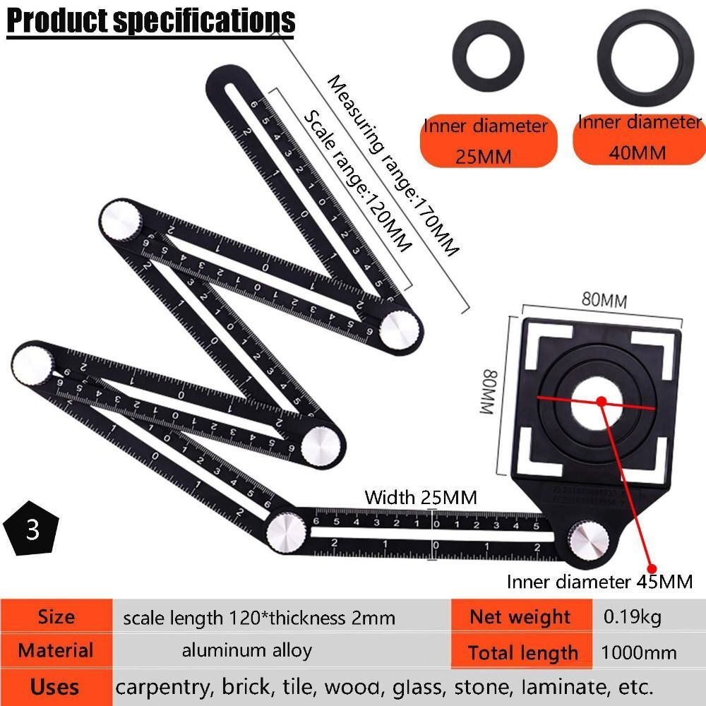 Tile Opening Holes Measure Ruler with Hole Punch Locator Angle ...