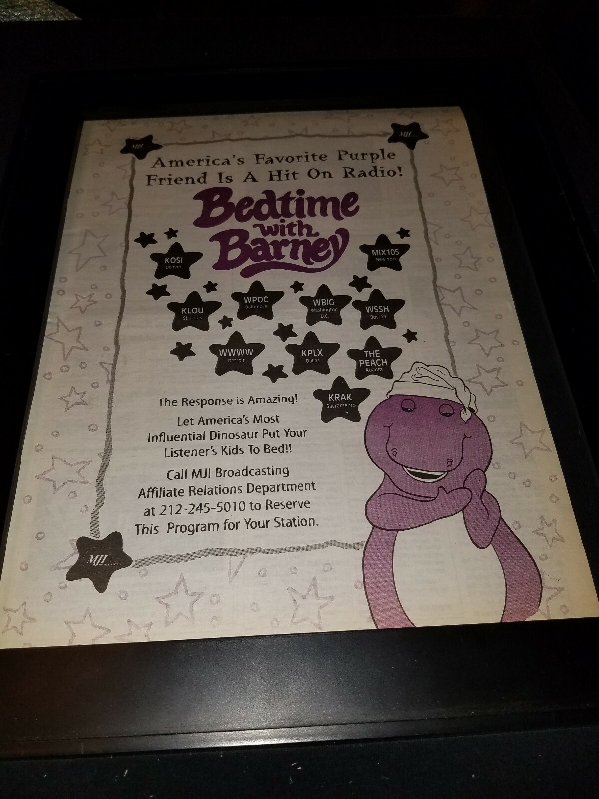 Barney The Dinosaur Bedtime With Barney Radio Show Promo Poster Ad ...