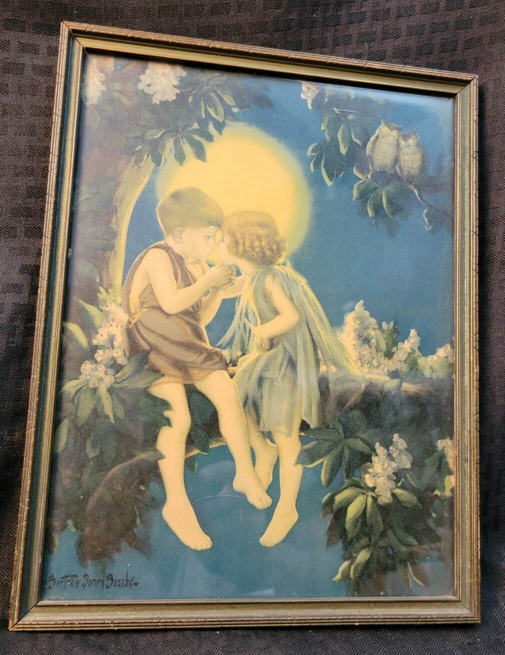 Budding Romance Bertram Basabe Children Moonlight Art Deco Framed Print ...