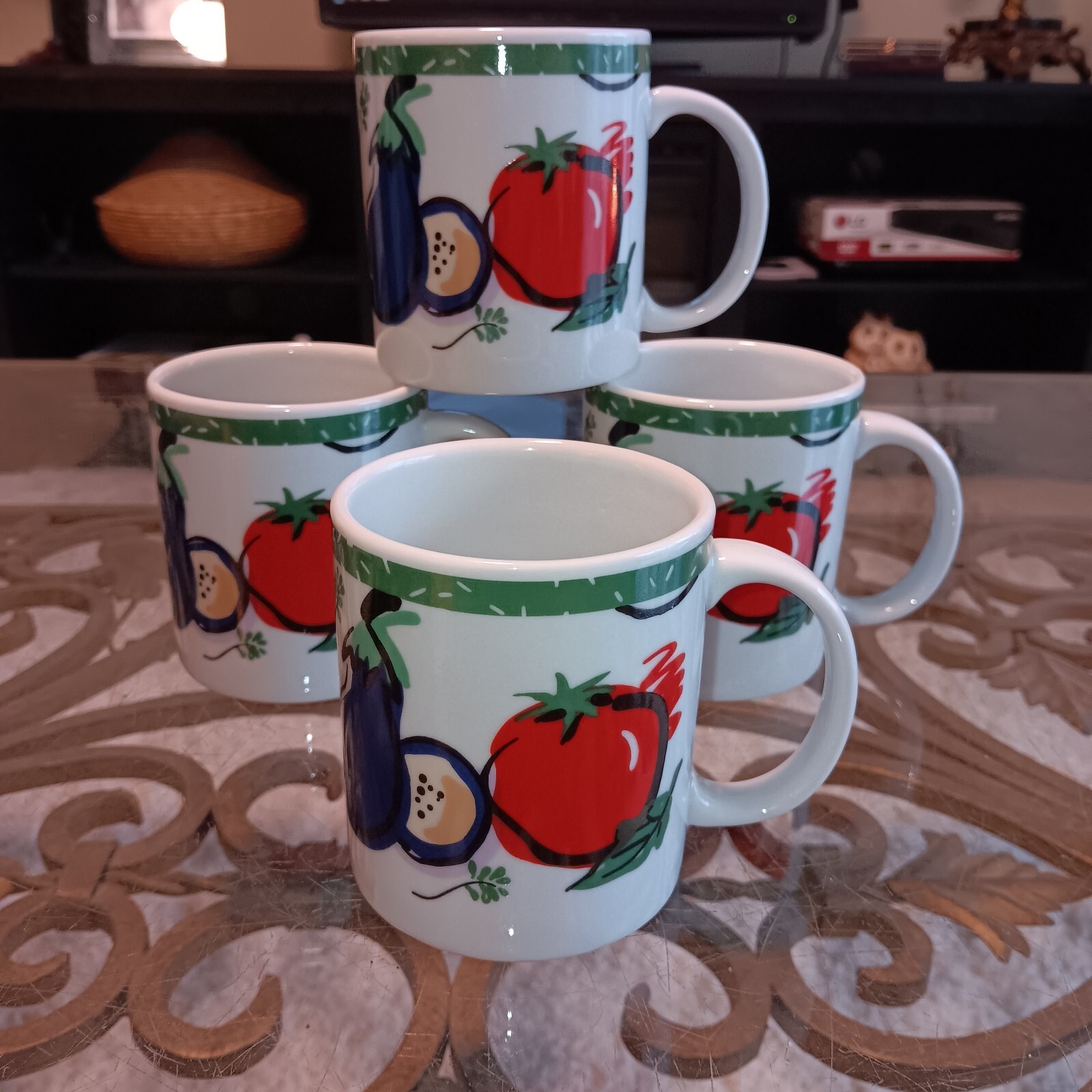 Vintage Tom Prager Eggplant Tomato Pea Pepper Coffee Mug Lipper 3.5 ...