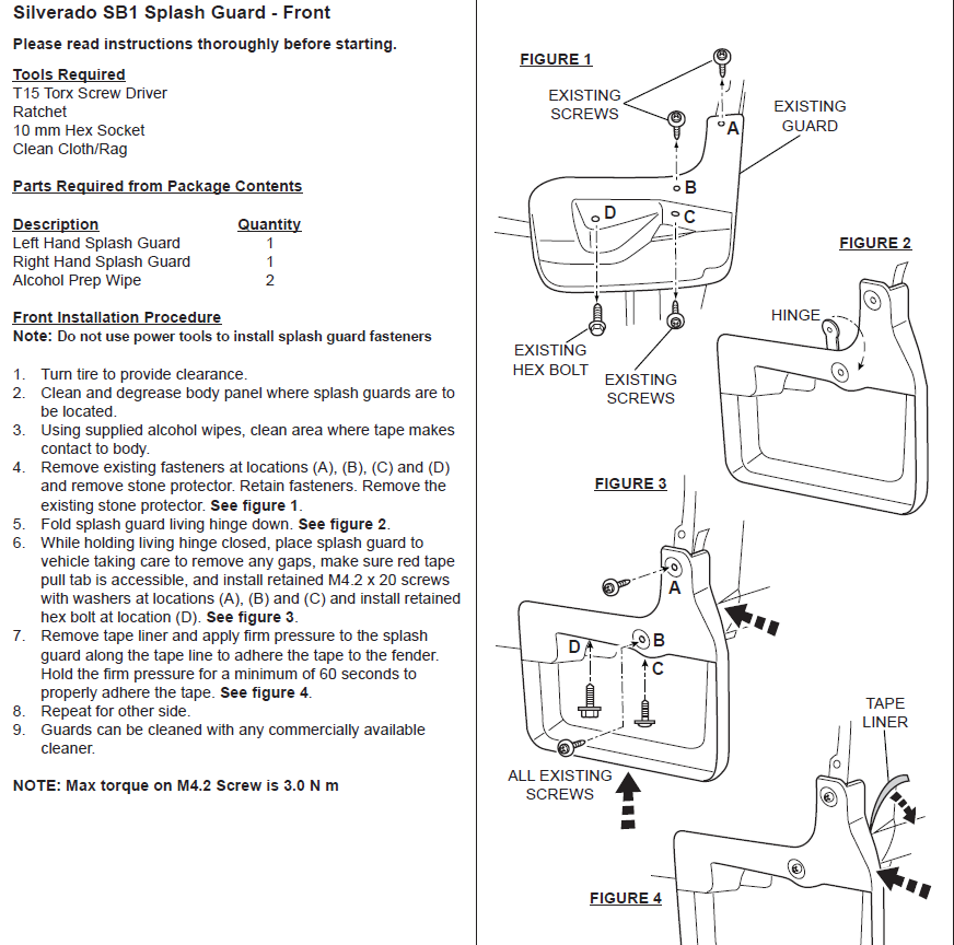 2019-2025 New Gen. Silverado GM Front Black Flat Splash Mud Guards ...