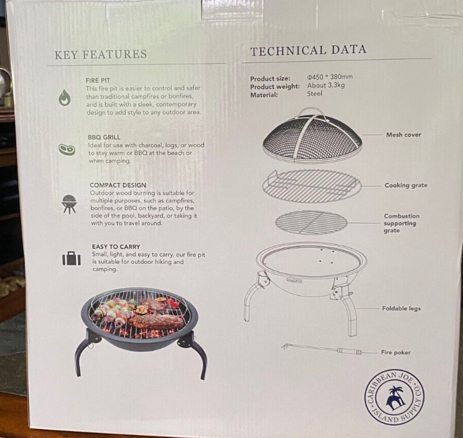 Caribbean Joe Island Supply CO 17" Outdoor Fire Pit / BBQ Grill | eBay