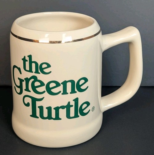 The Greene Turtle Restaurant Ceramic Beige Stamped Mug Cup Gold Tone ...