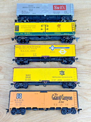 4 HO Scale Train Car Boxcar Refrigerator SFRD Grand Canyon Swift NWX ...