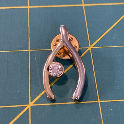 Vintage Gold Tone Metal & Faux Diamond Wishbone Pin | eBay