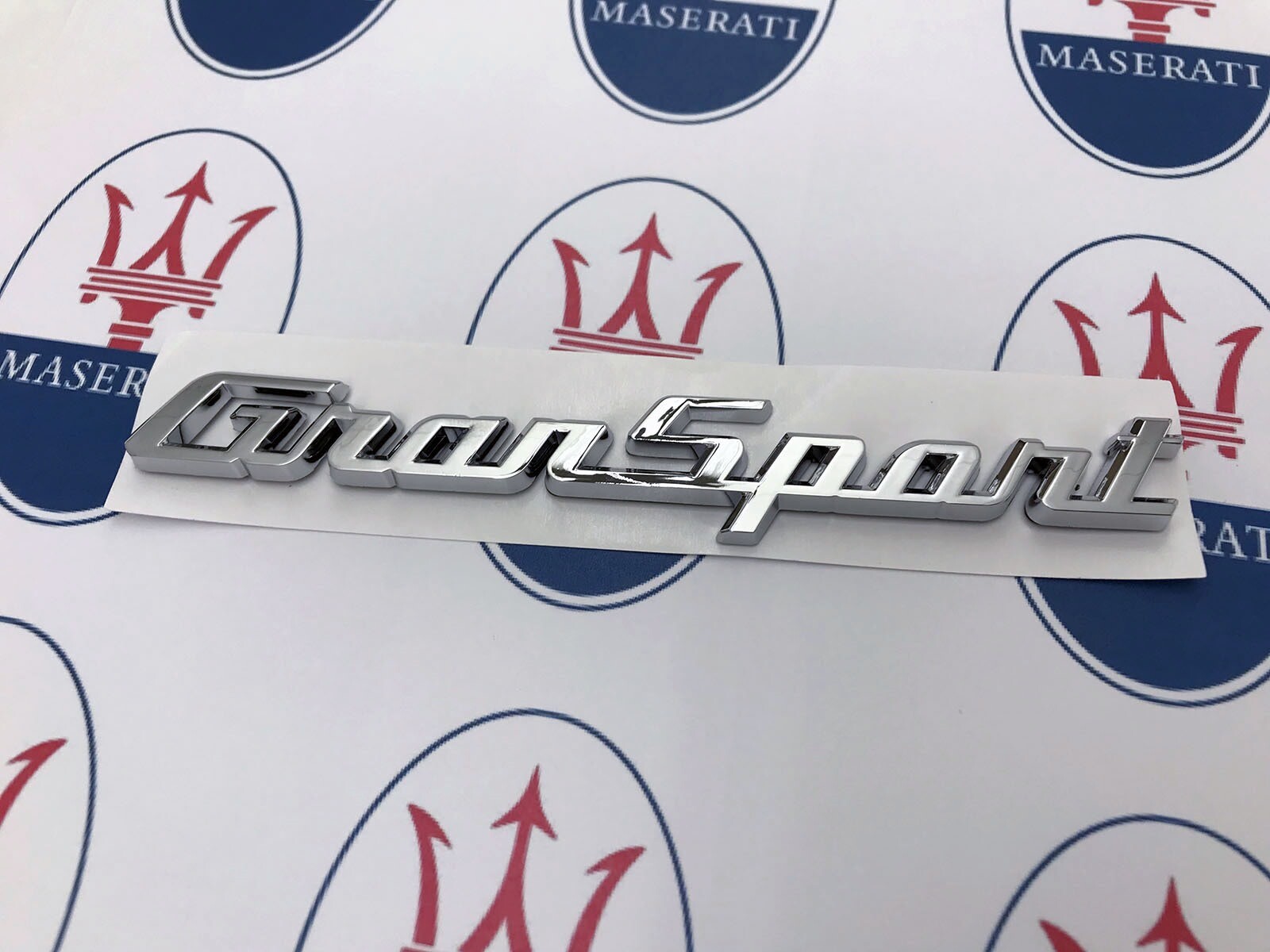 MASERATI CHROME GRANSPORT EMBLEM NEW 5.5" X .75" | eBay