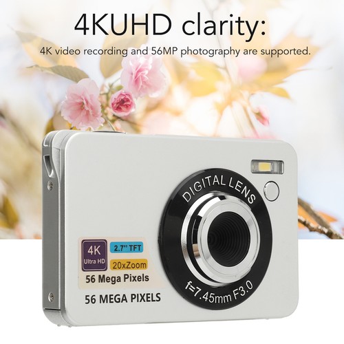 (Silver)Digital Camera 56MP 4K Video 20x Zoom 2.7 Inch LCD Screen USB ...