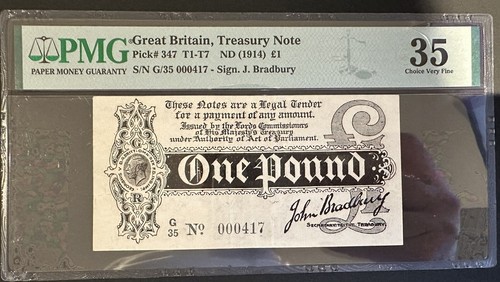 Bank of England £1 Bradbury T3 Treasury Note (VF) G35 000417 | eBay UK